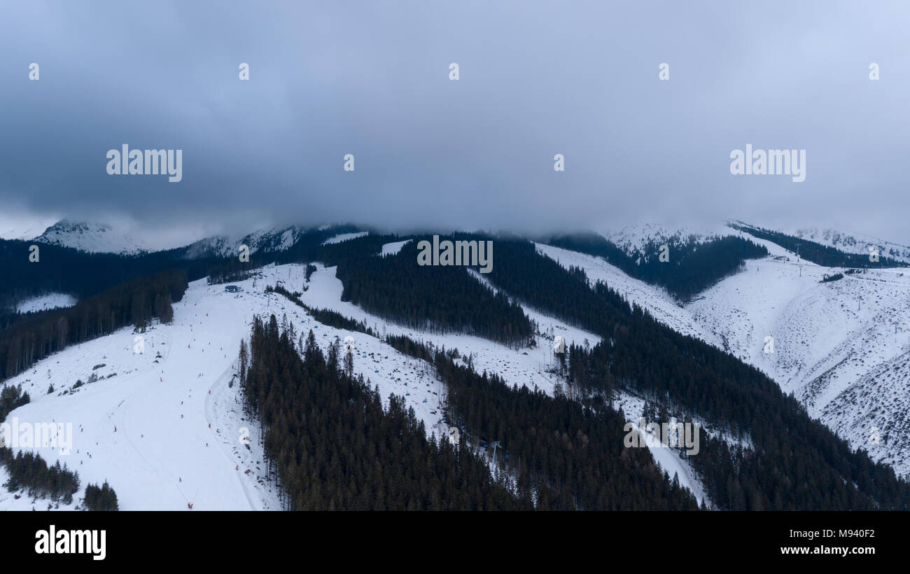 ski resort Jasna Slovakia mountain aerial drone top view Stock Photo ...