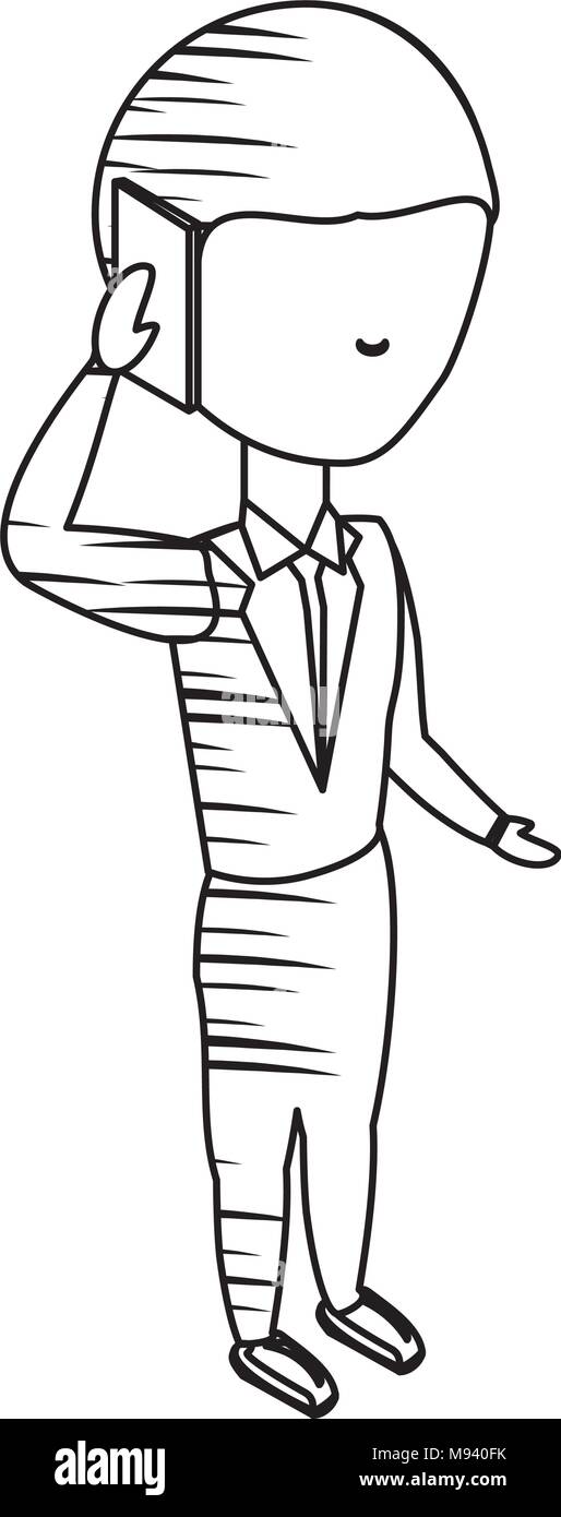 sketch of avatar businessman standing and talking on cellphone over ...