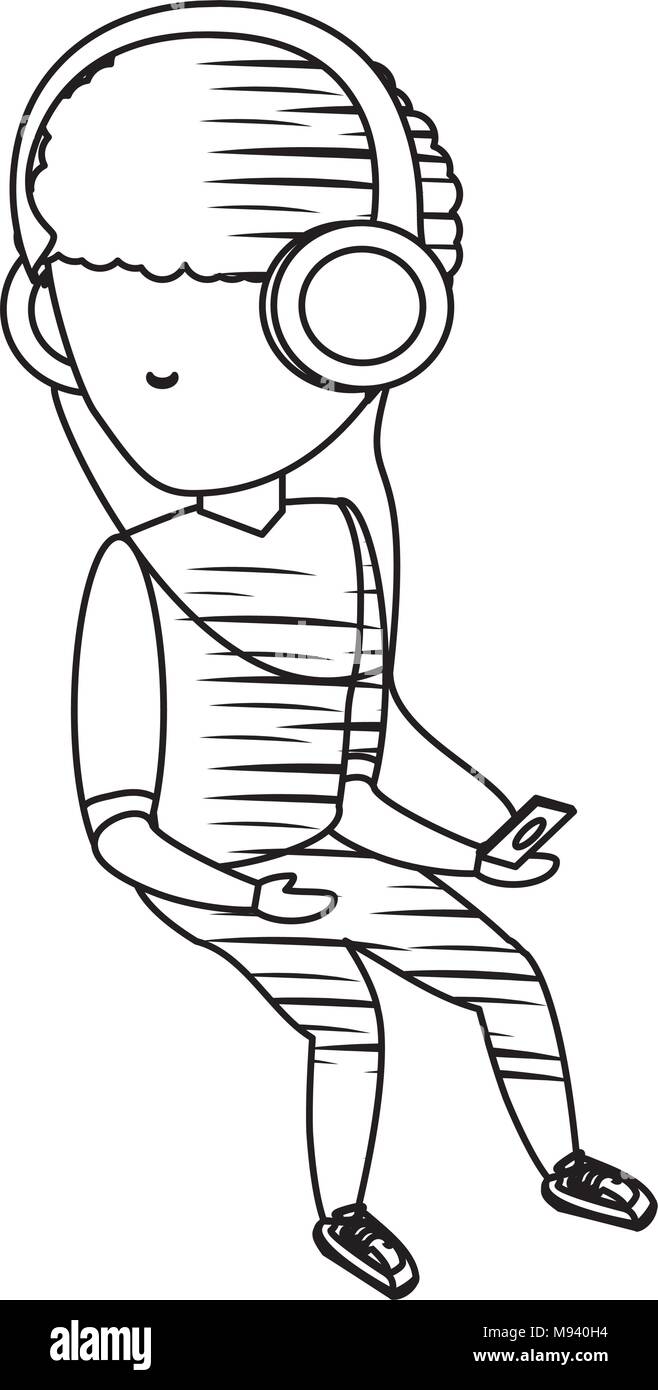 Sketch man music listening hi-res stock photography and images - Alamy