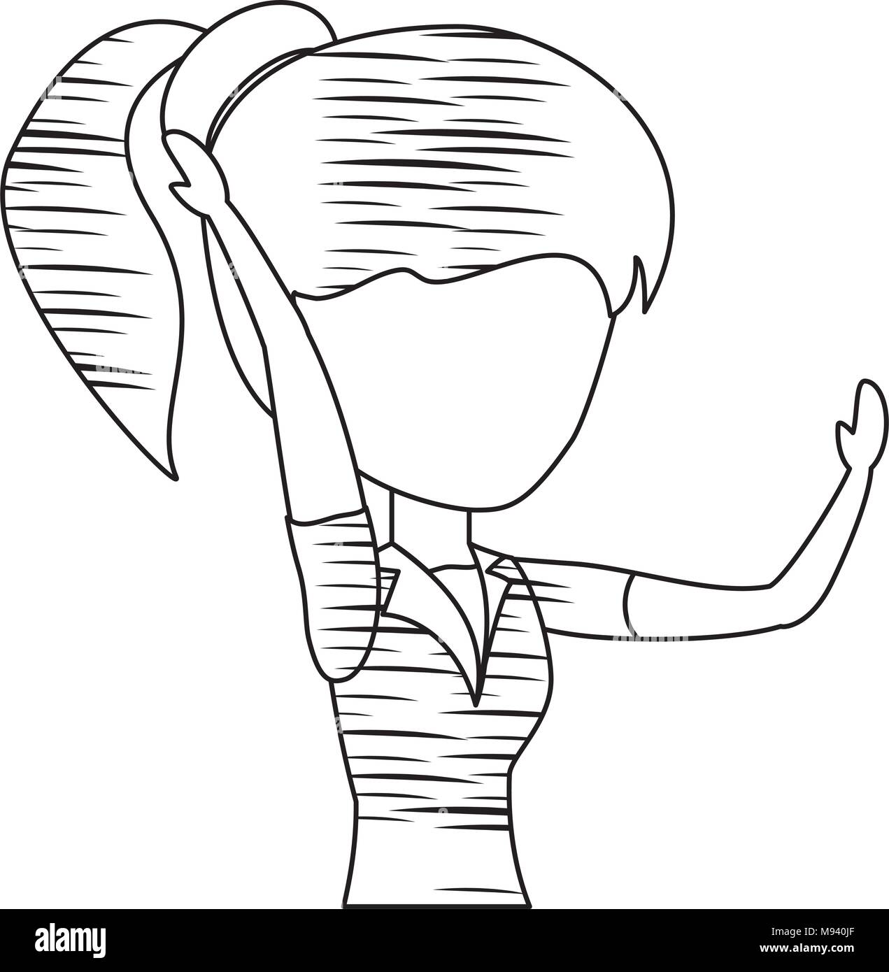 sketch of avatar woman with pony tail over white background, vector ...