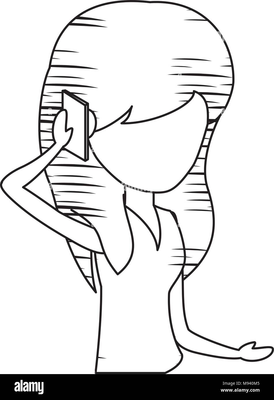 sketch of avatar Woman Talking on Cellphone over white background ...