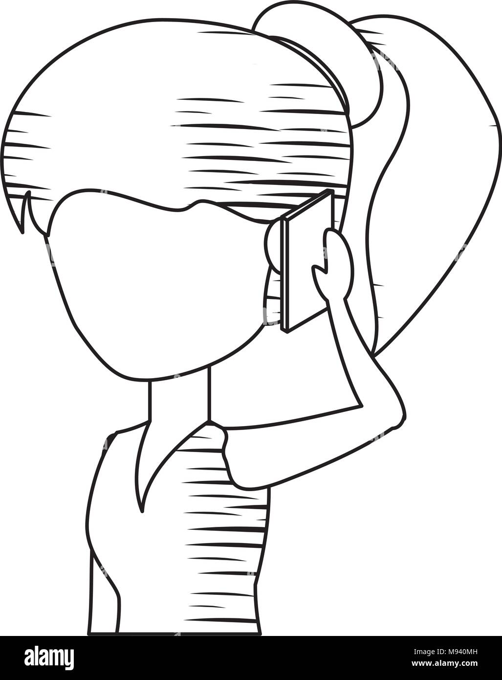 sketch of avatar Woman Talking on Cellphone over white background ...