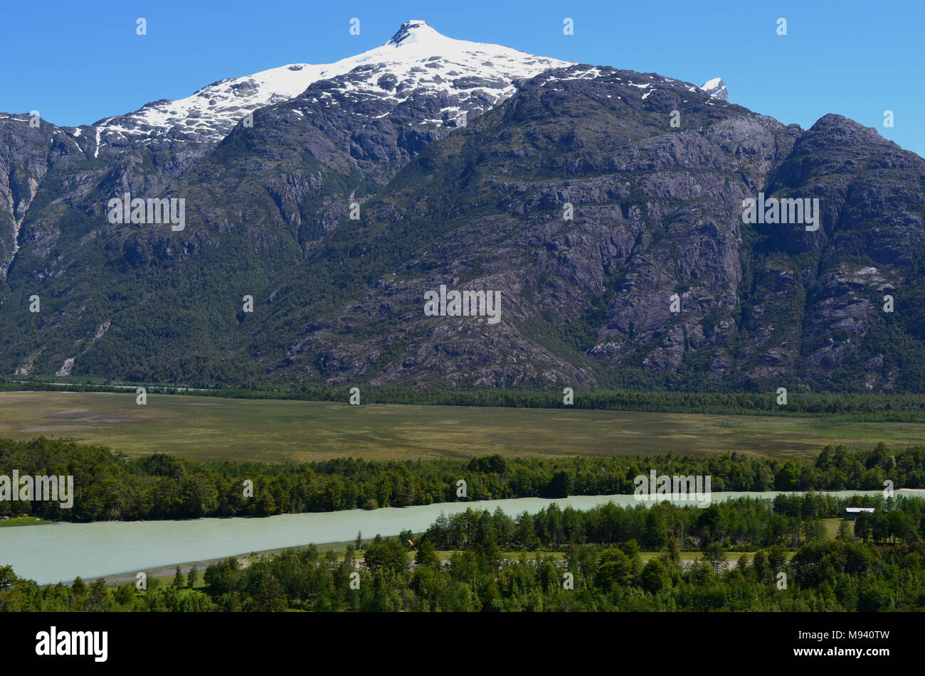 Baker River valley, a glacial river in Southern Chile’s Patagonia Stock ...