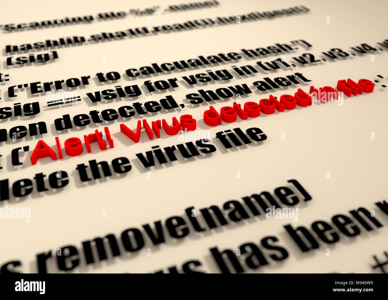 Alert. Virus detection text in computer abstract script code. Anti ...