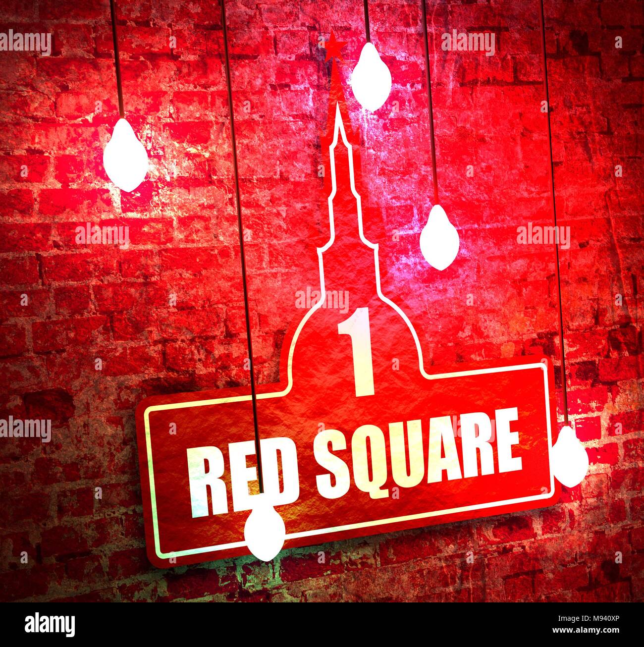 Street signs with an inscription Red Square, the building number one in ...