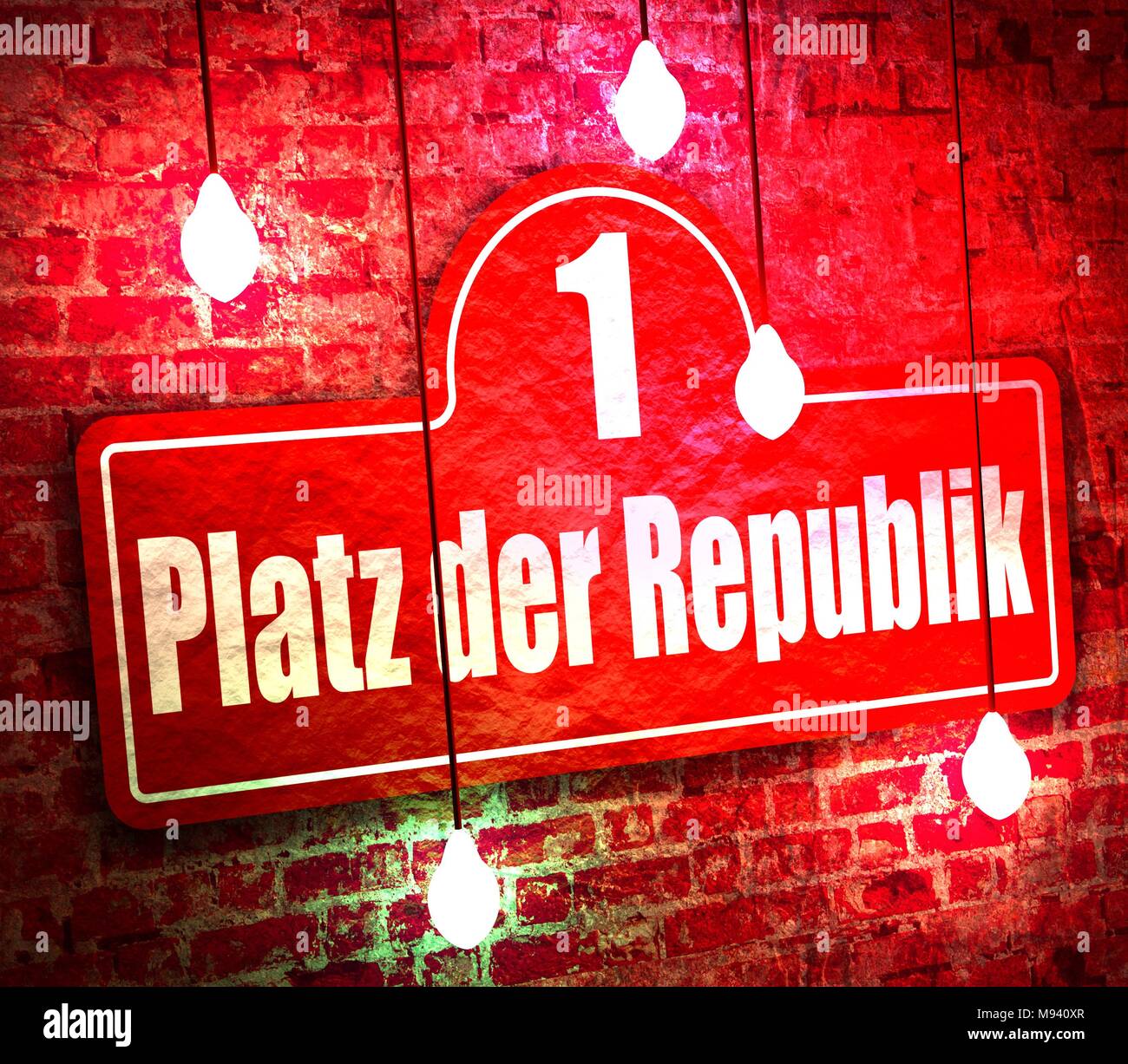 Street signs with an inscription in German Republic Square, the ...