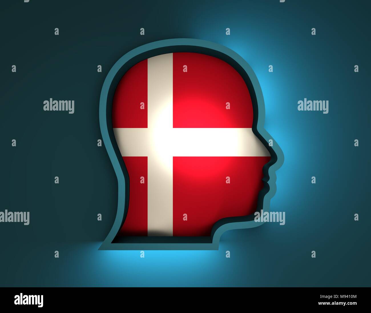 Abstract illustration of head silhouette with Denmark national flag ...
