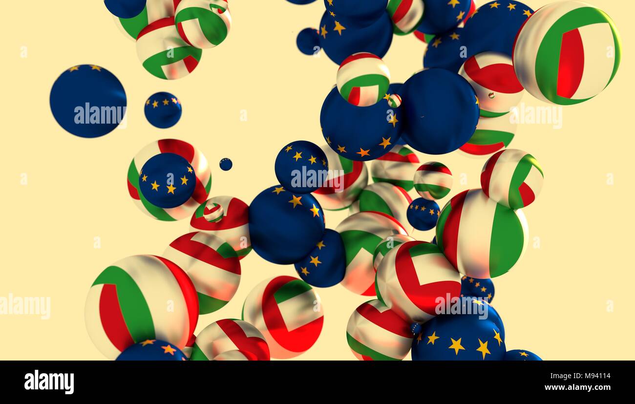 Large group of orbs or spheres levitation in empty space. 3D rendering ...