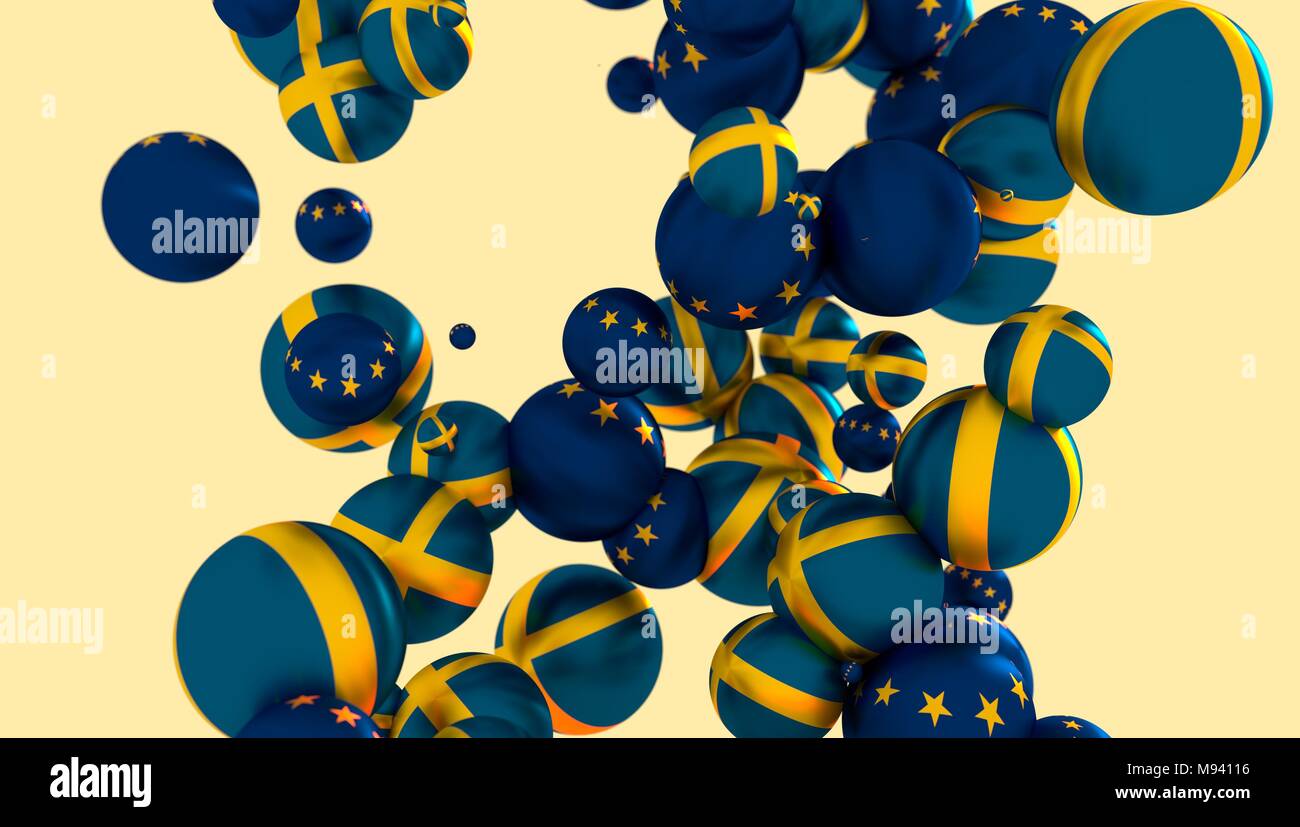 Large group of orbs or spheres levitation in empty space. 3D rendering ...