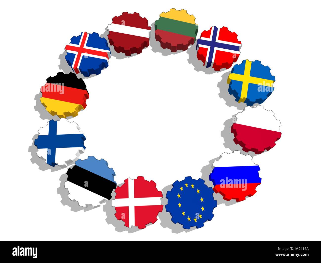 Council of the Baltic Sea States members national flags Stock Photo - Alamy
