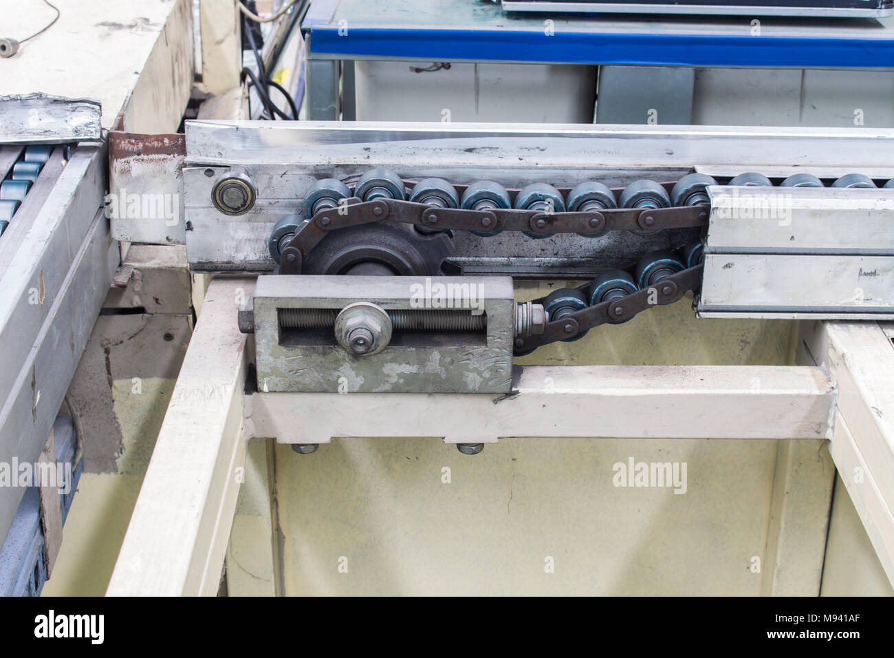 Conveyor chain drive shaft production line of the factory Stock Photo ...