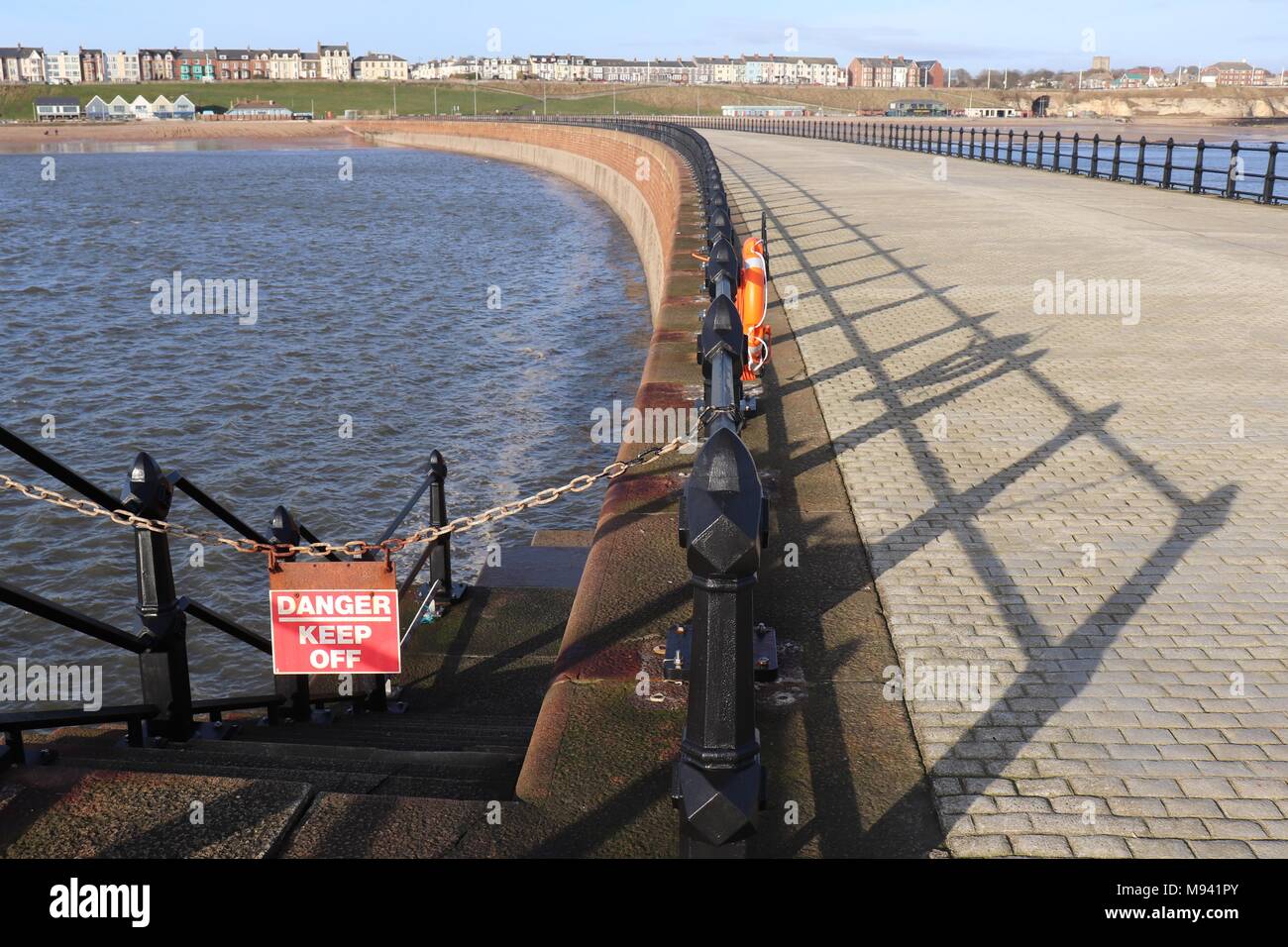 Roker Pier Danger Keep Off View towards Roker Hotels and Seafront ...