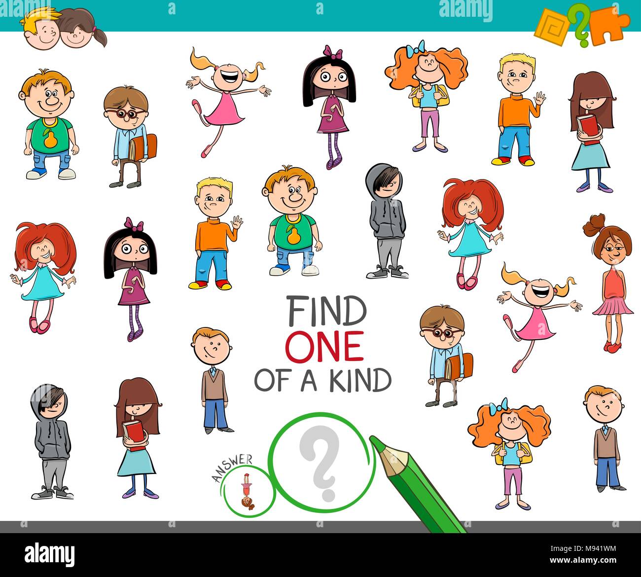 Cartoon Illustration of Find One of a Kind Picture Educational Activity ...