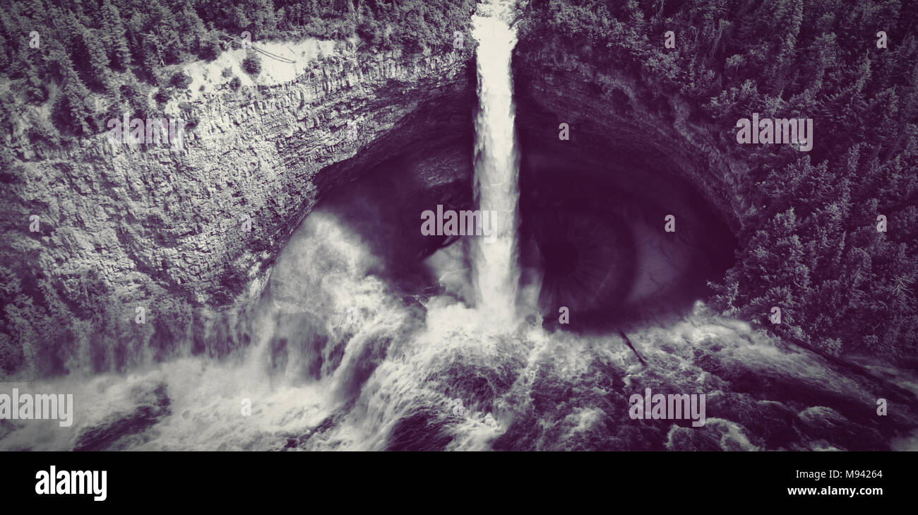 Waterfall and forest around a circle Stock Photo - Alamy