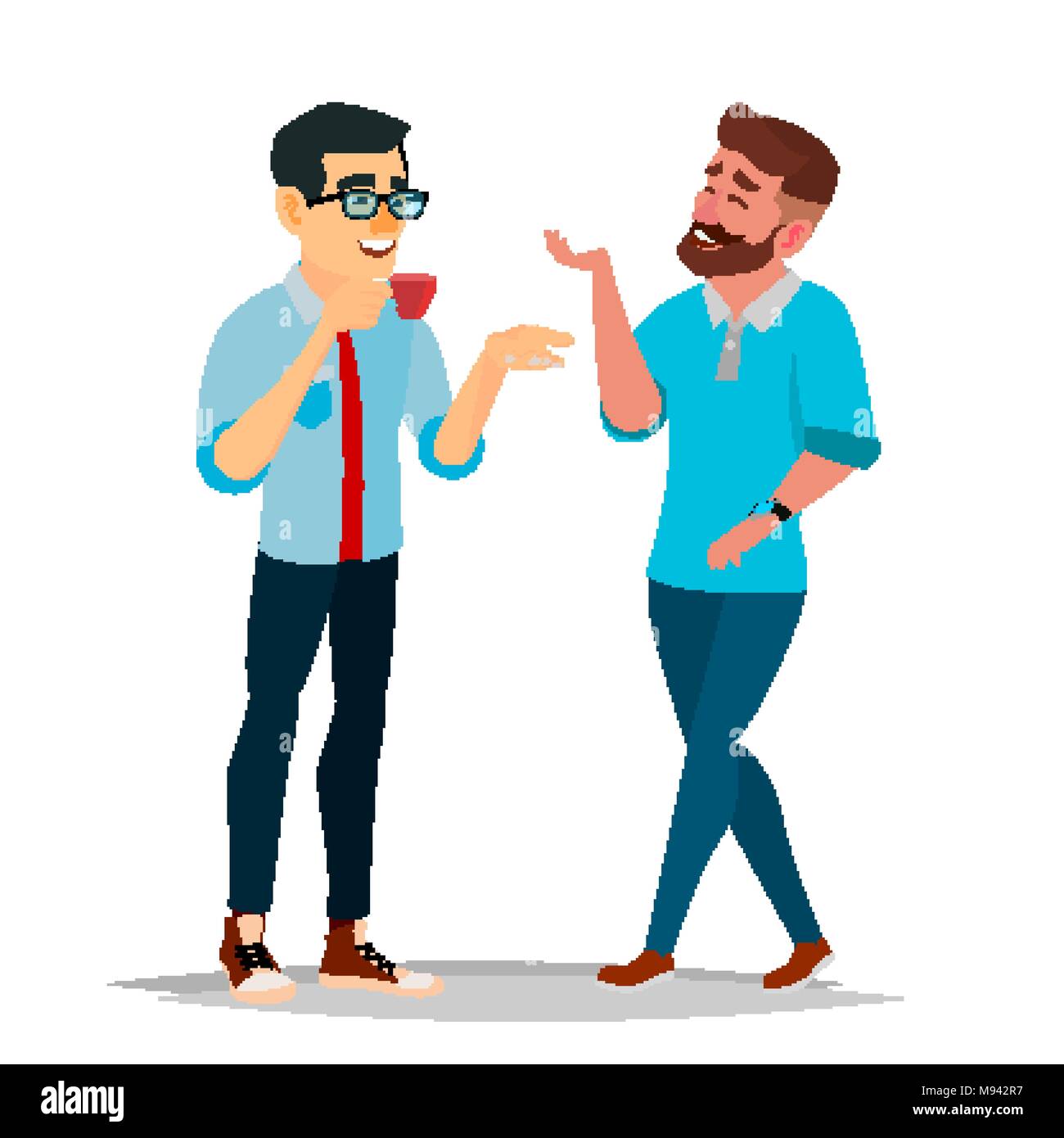 Talking Men Vector. Laughing Friends, Office Colleagues. Communicating ...