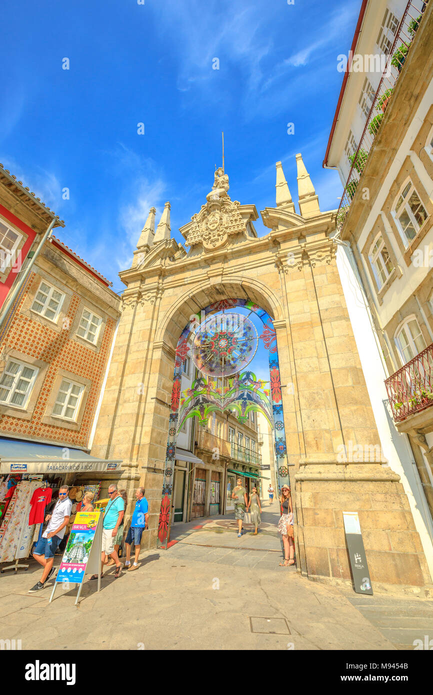 Braga, Portugal - August 12, 2017: front facade of Arco da Porta Nova ...