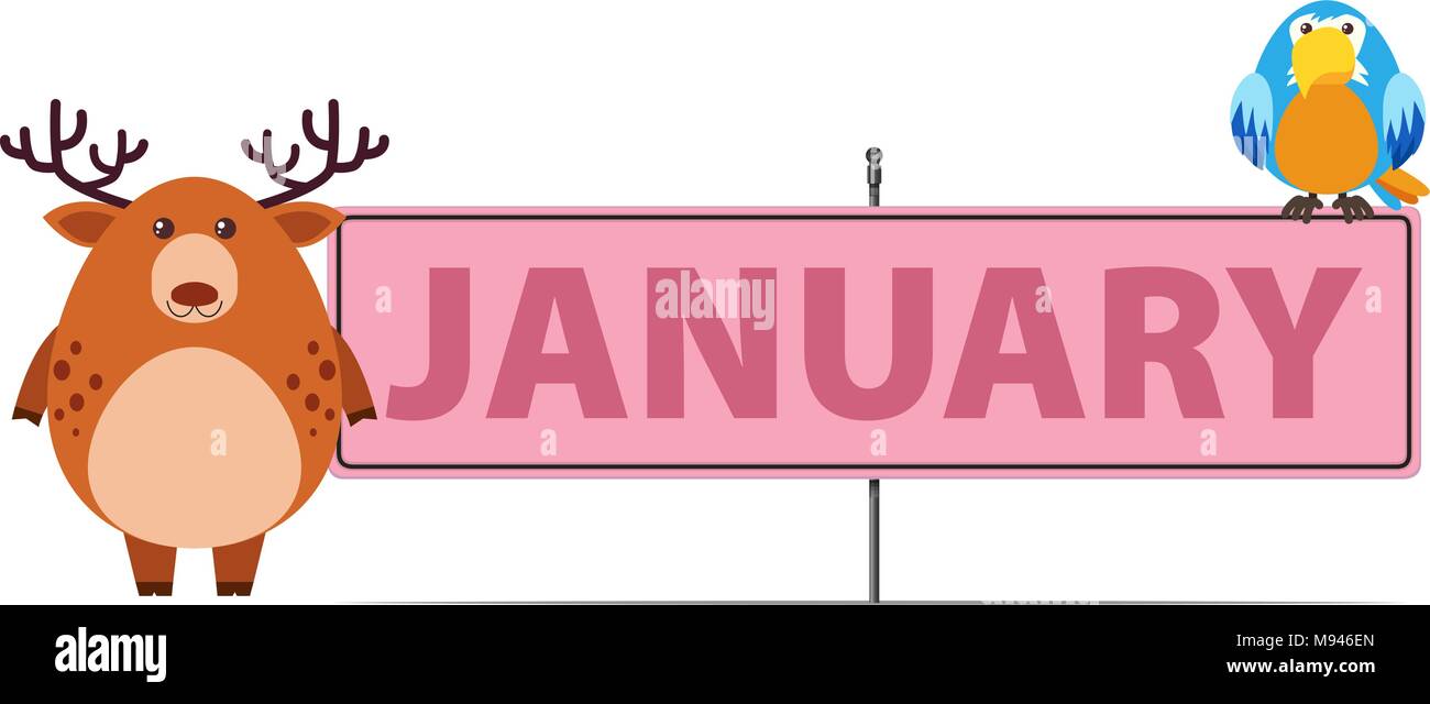 Sign template for January with deer and parrot illustration Stock ...