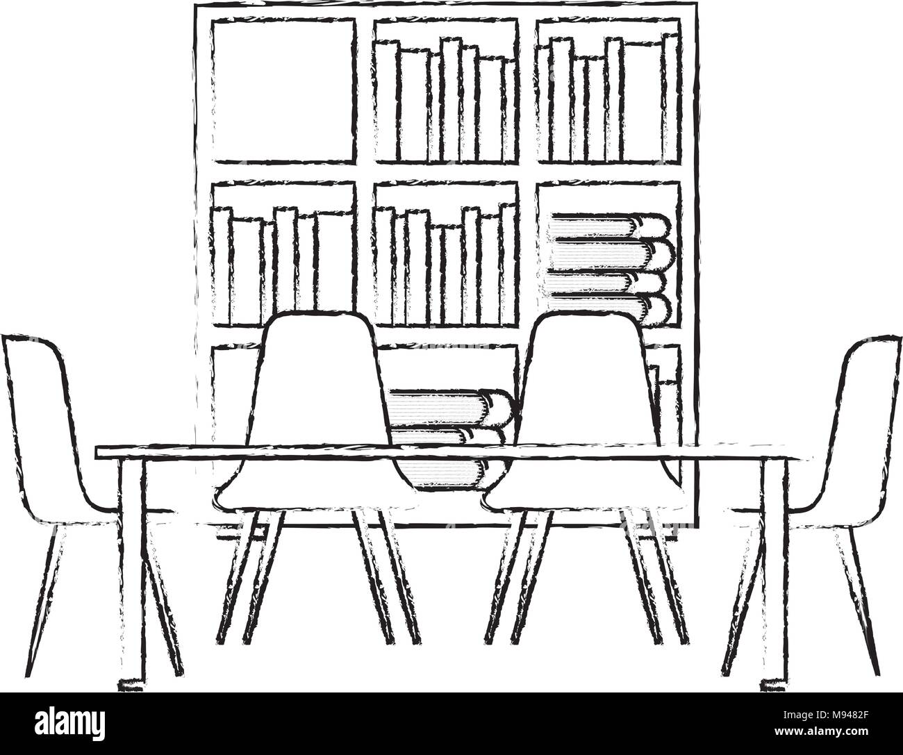 library with bookshelves and desk with chairs Stock Vector Image & Art ...