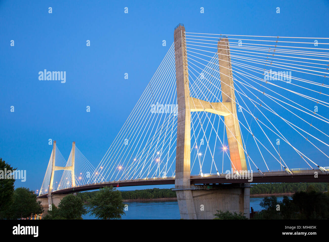 65095-02415 Bill Emerson Memorial Bridge at dusk-night over Mississippi ...