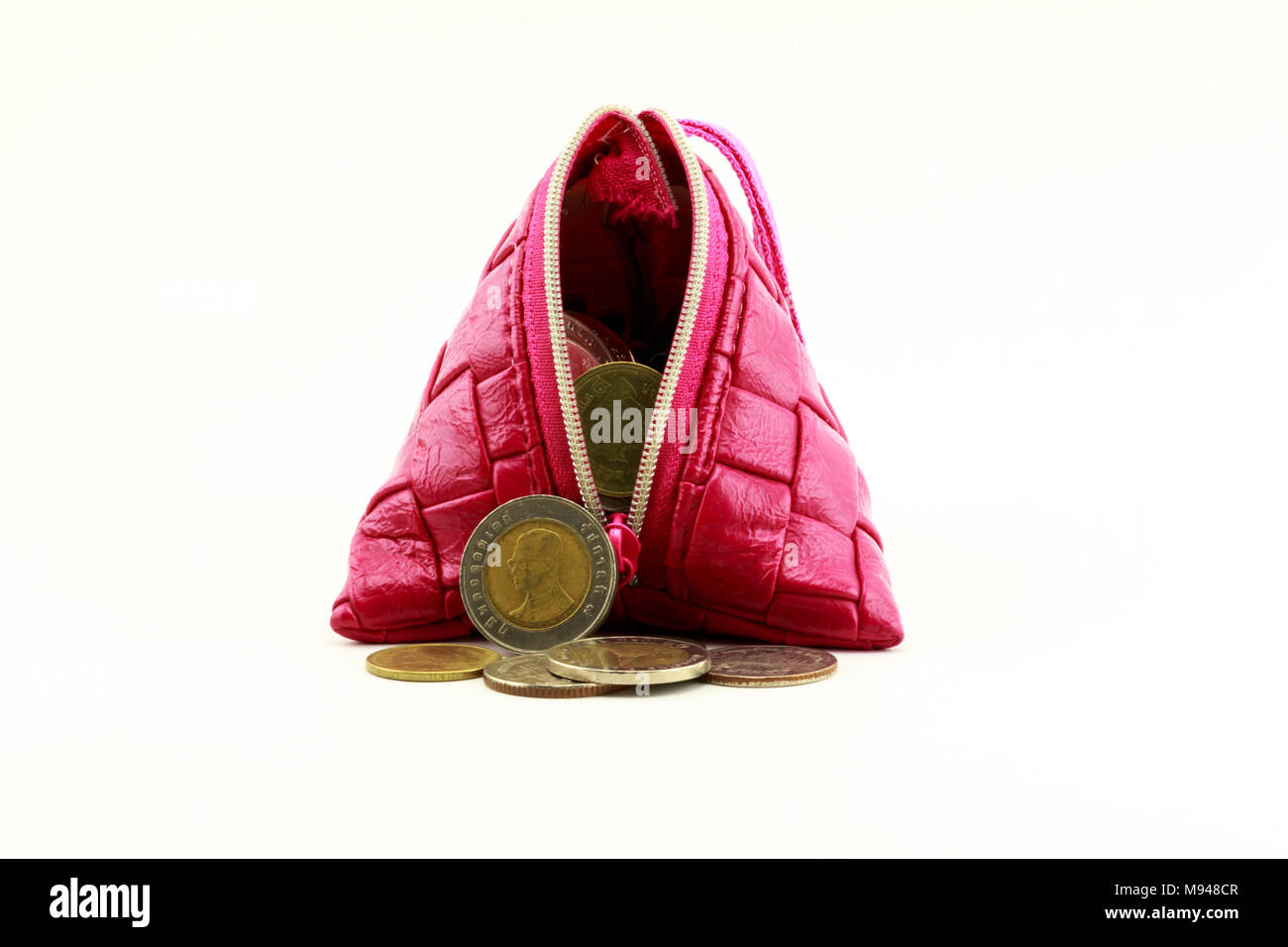 Triangle Coin Wallet and Thai coin on white background Stock Photo - Alamy