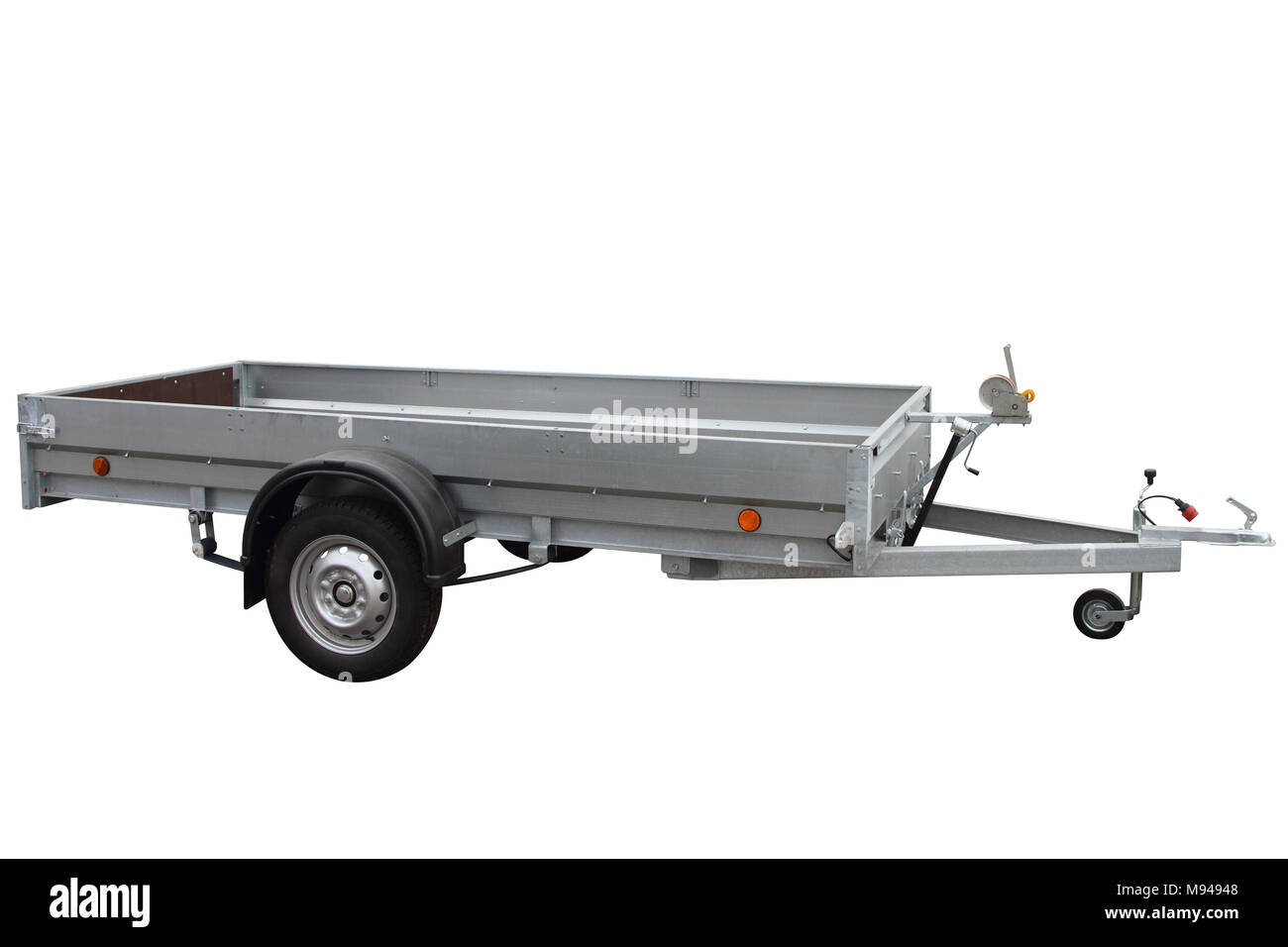 Open car trailer, isolated on white background Stock Photo - Alamy