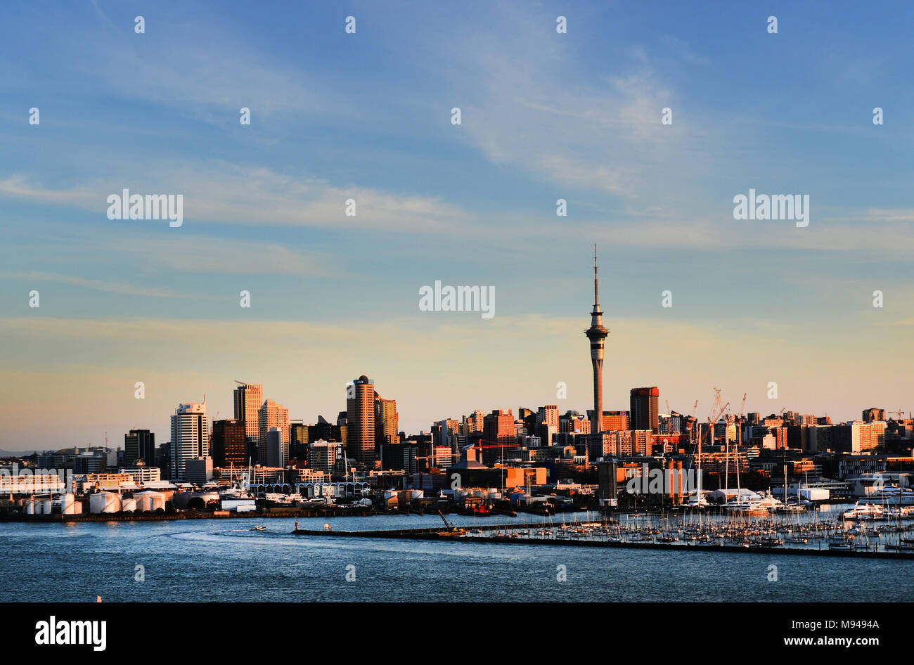 A beautiful view of Auckland's skyline during the sunset hours Stock ...