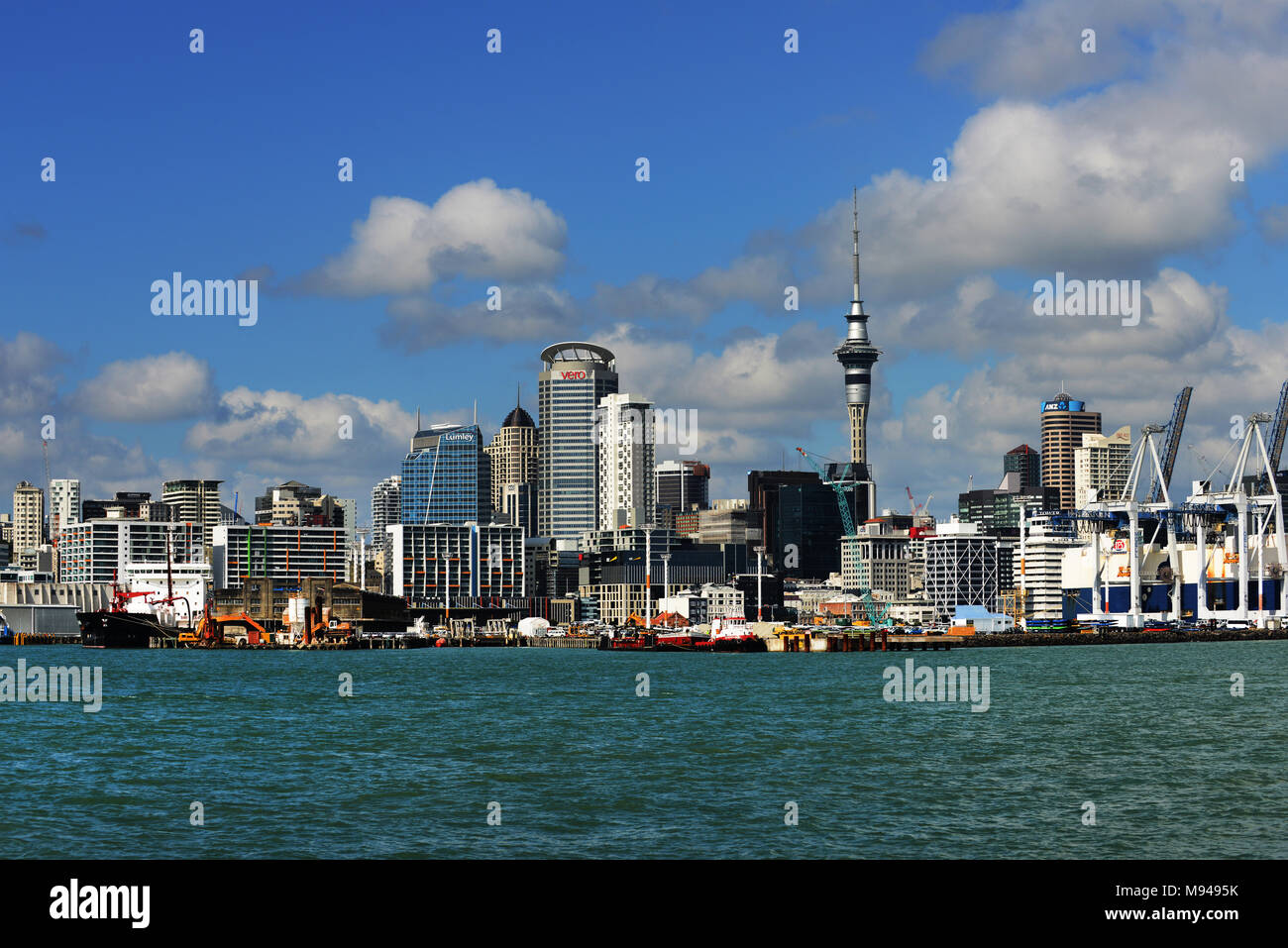 Skyline of Auckland and the city's port Stock Photo - Alamy