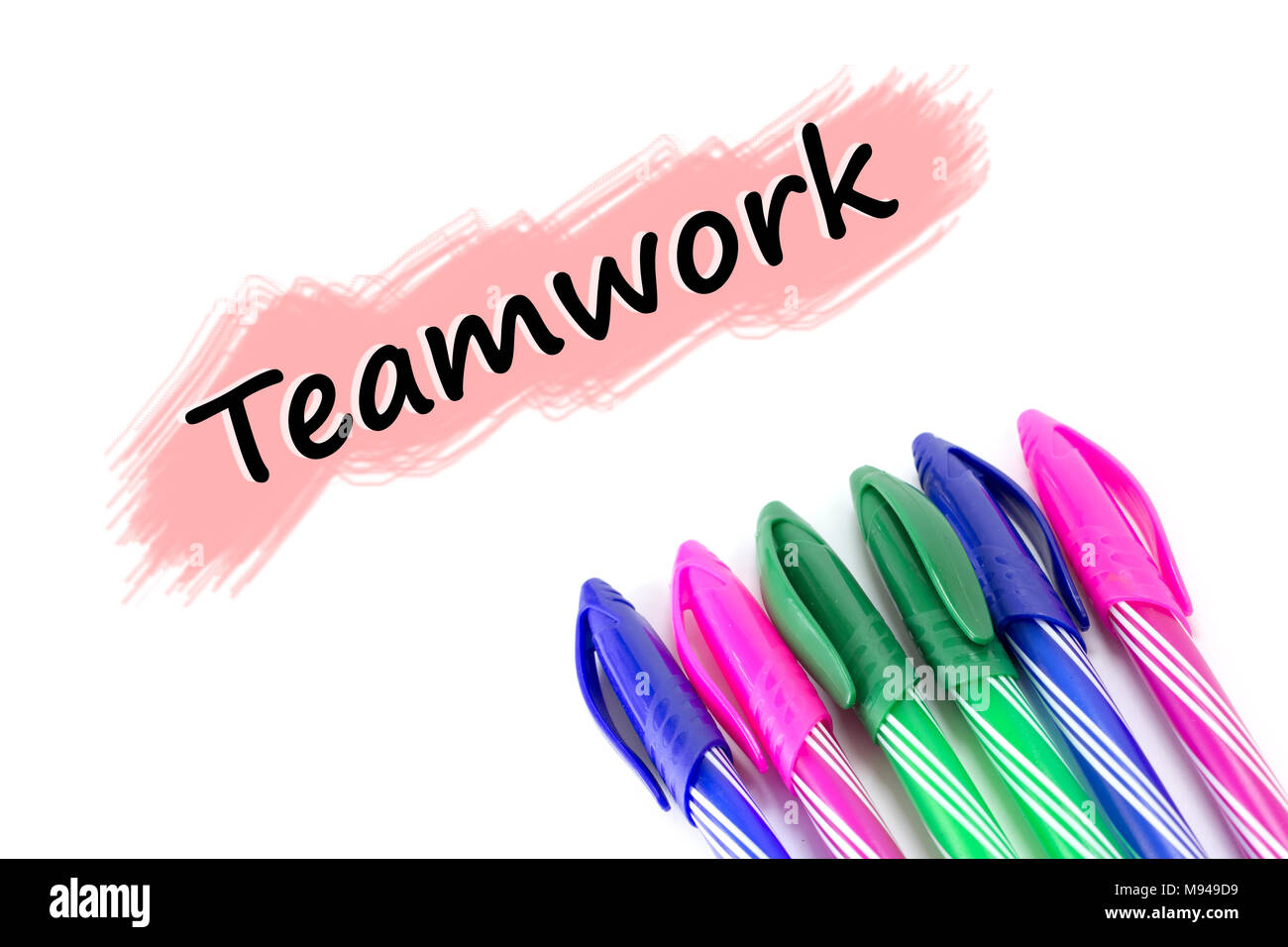 Group of multicolor pen Teamwork concept on white background Stock ...