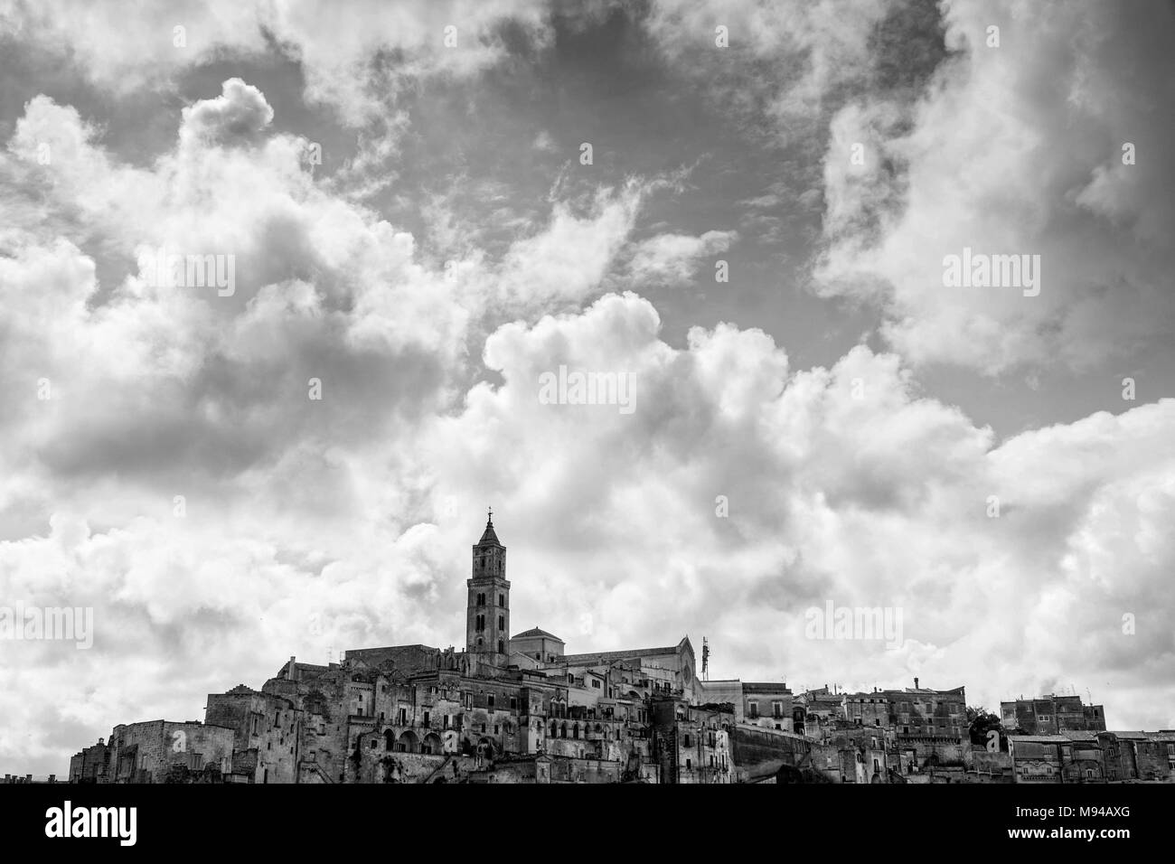 Monochrome skyline of Matera town, a world heritage site in southern ...
