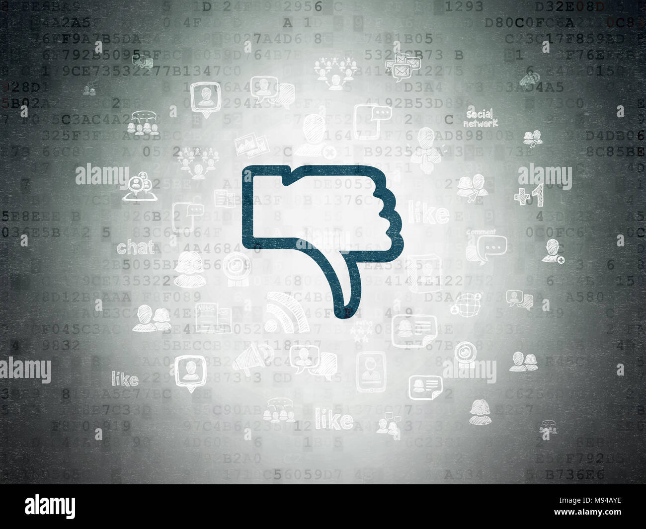Social network concept: Thumb Down on Digital Data Paper background ...
