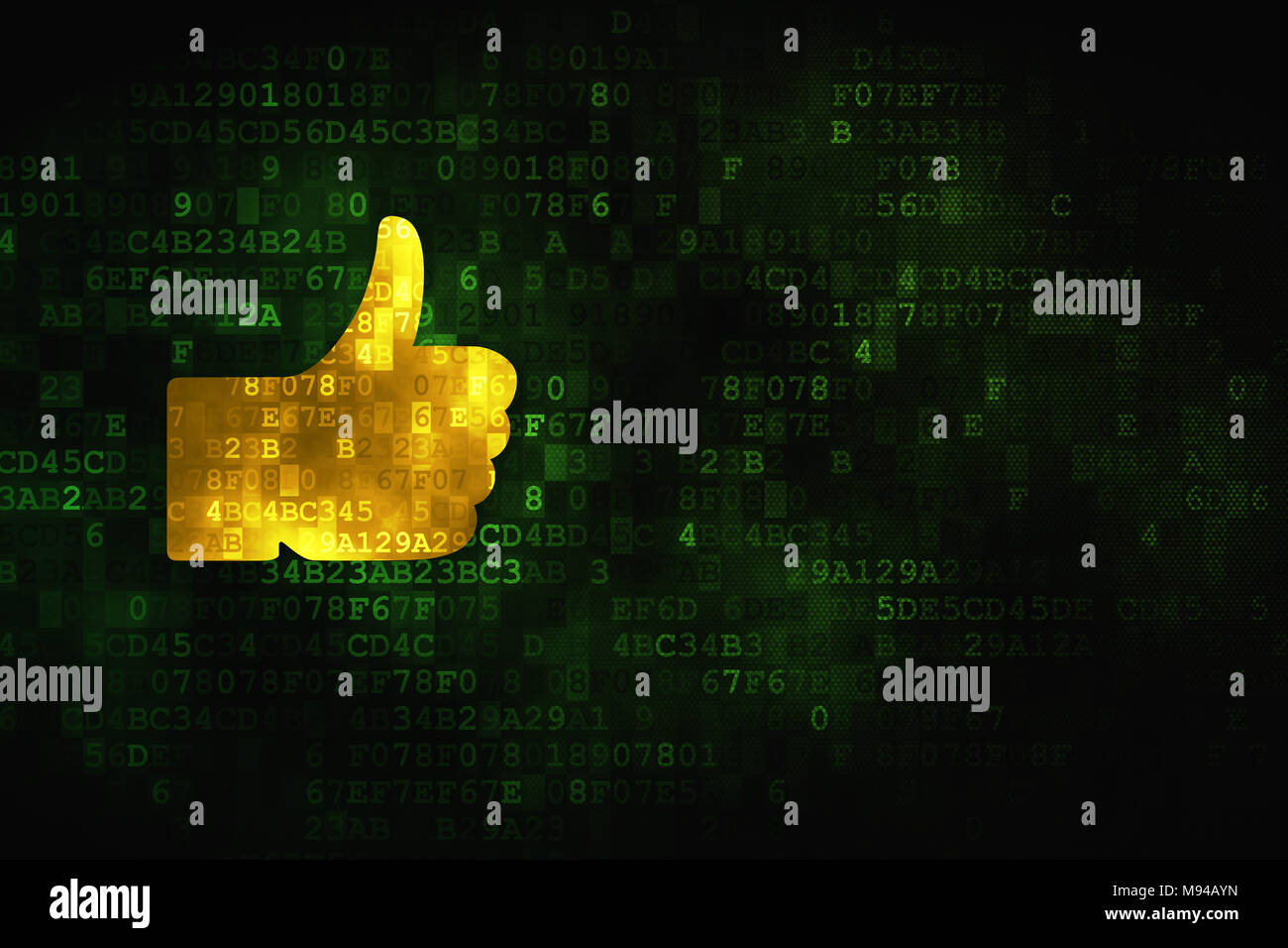 Social media concept: Thumb Up on digital background Stock Photo - Alamy