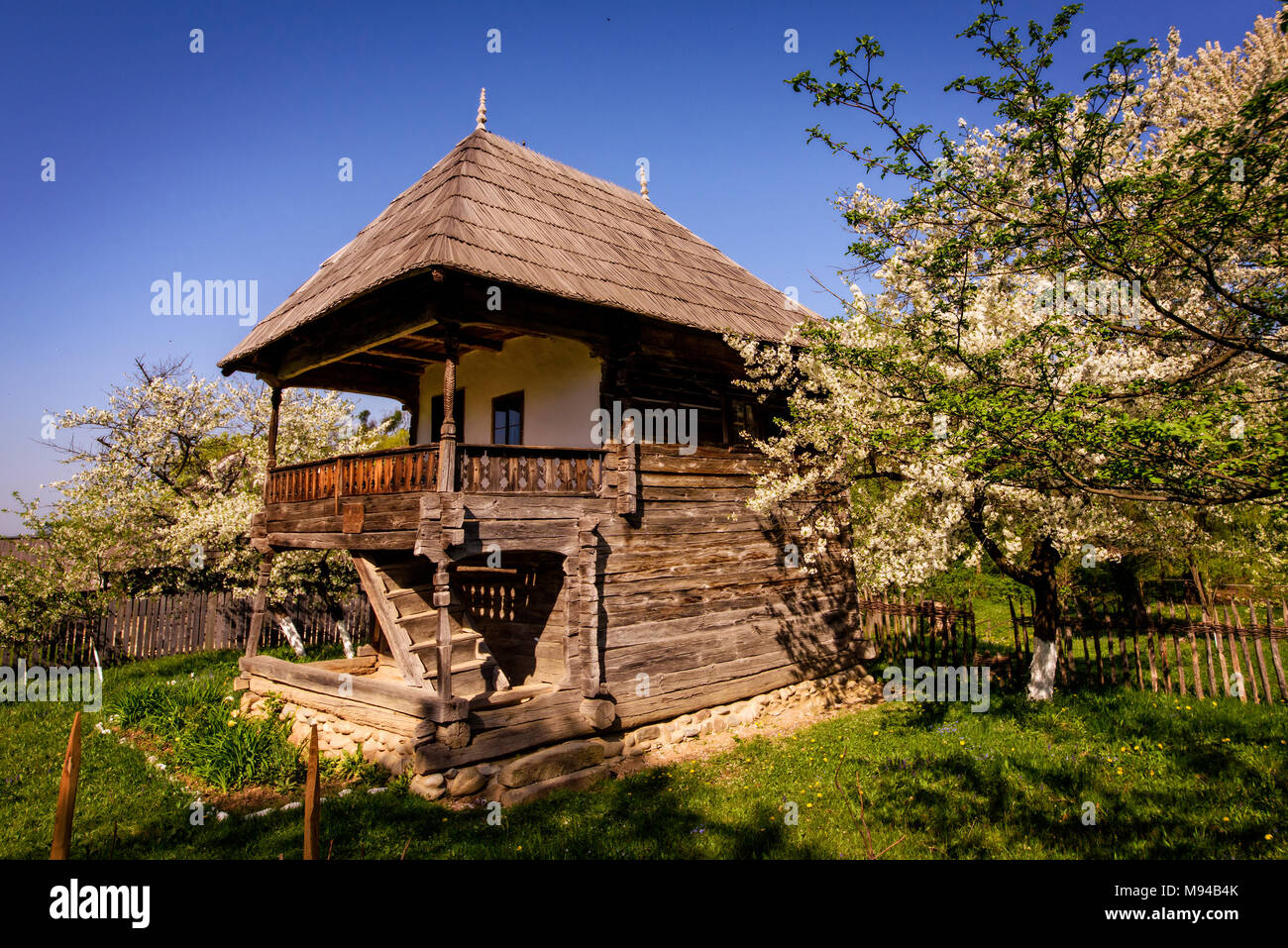 Traditional rustic house in the countryside of Romania made of wood ...