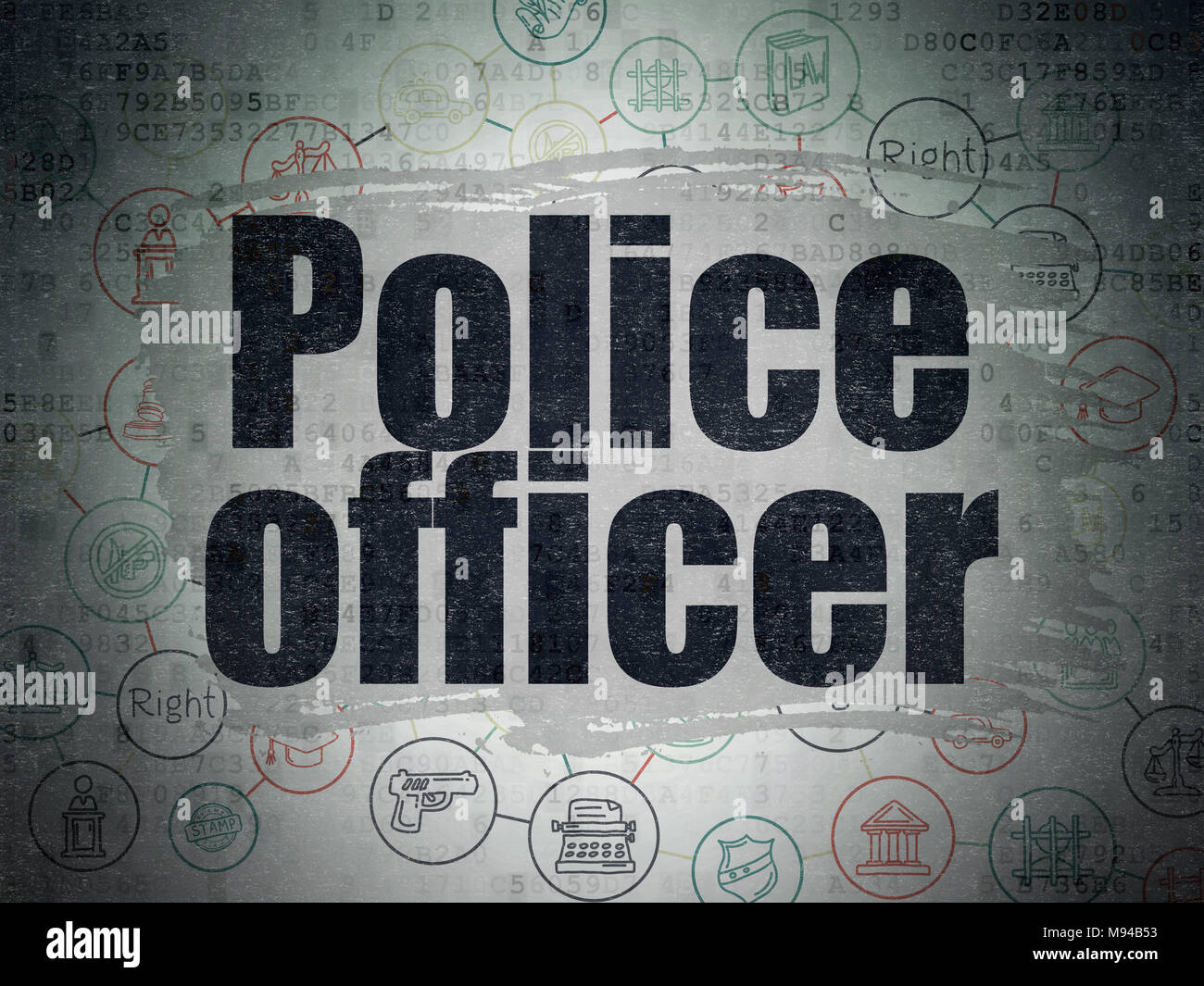 Law concept: Police Officer on Digital Data Paper background Stock ...