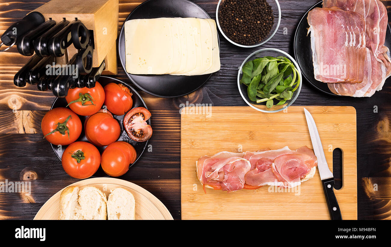 Top view of sandwich process preparation Stock Photo - Alamy