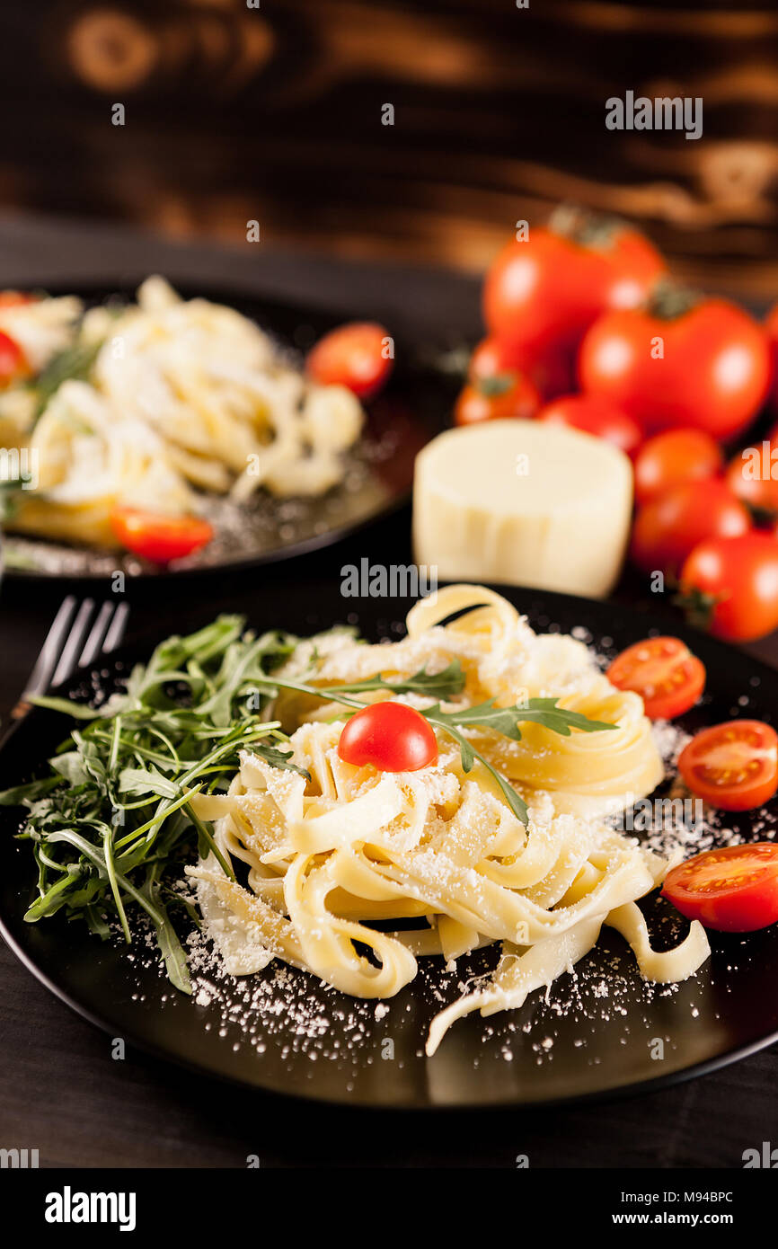 Tagliatelle pasta with mozzarella cheese Stock Photo - Alamy