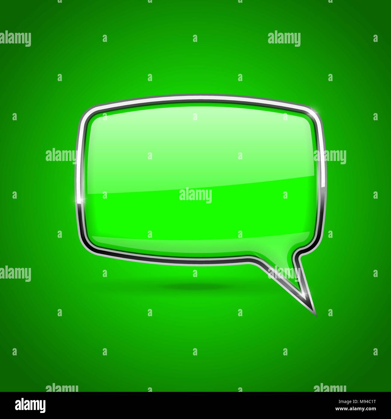 Green speech bubble. Rectangular 3d icon with chrome frame Stock Vector ...