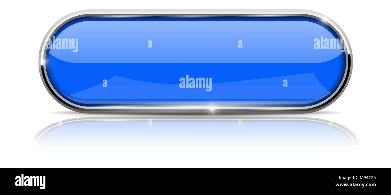 Blue oval button. Shiny 3d icon with metal frame Stock Vector Image ...