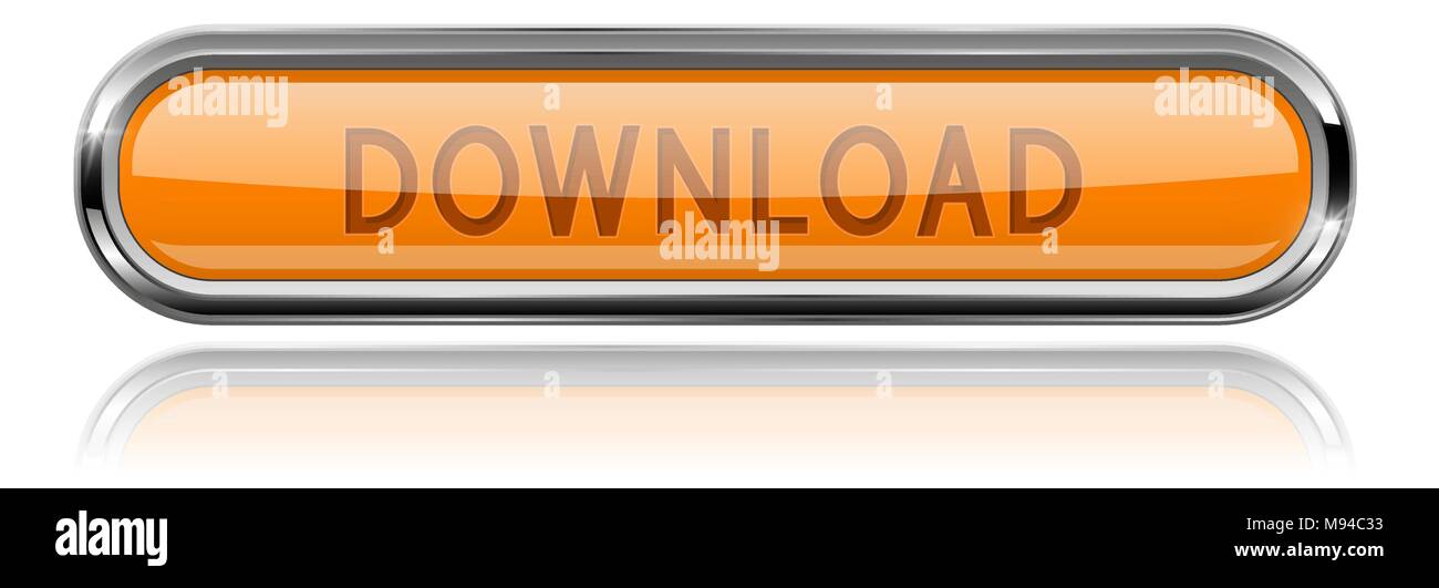 Long orange DOWNLOAD button with bold chrome frame. 3d shiny icon Stock ...
