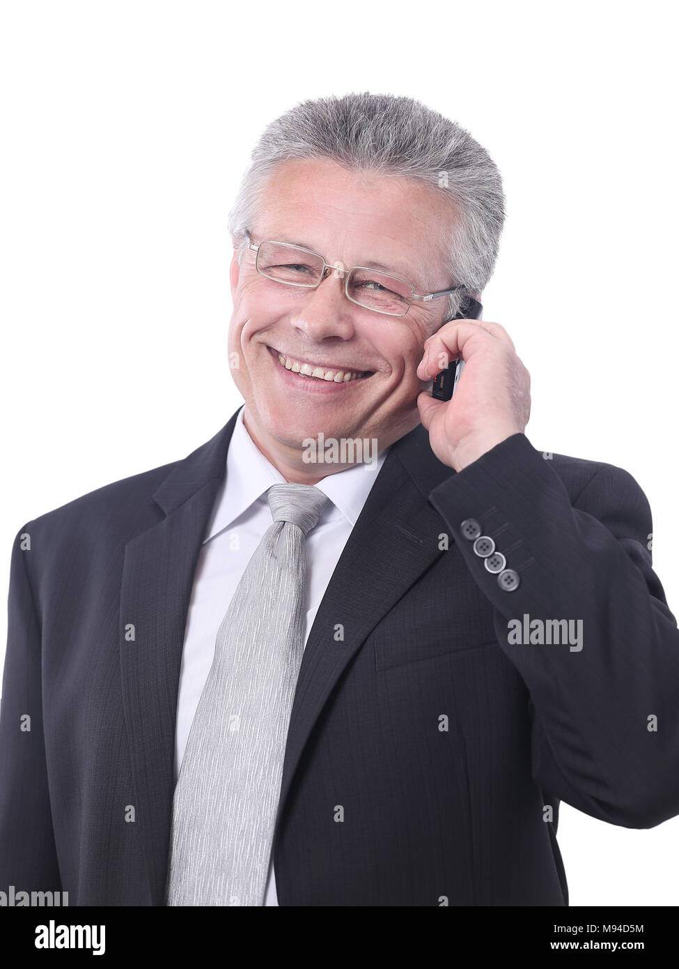 Gray-haired business man smiling isolated on white background Stock ...
