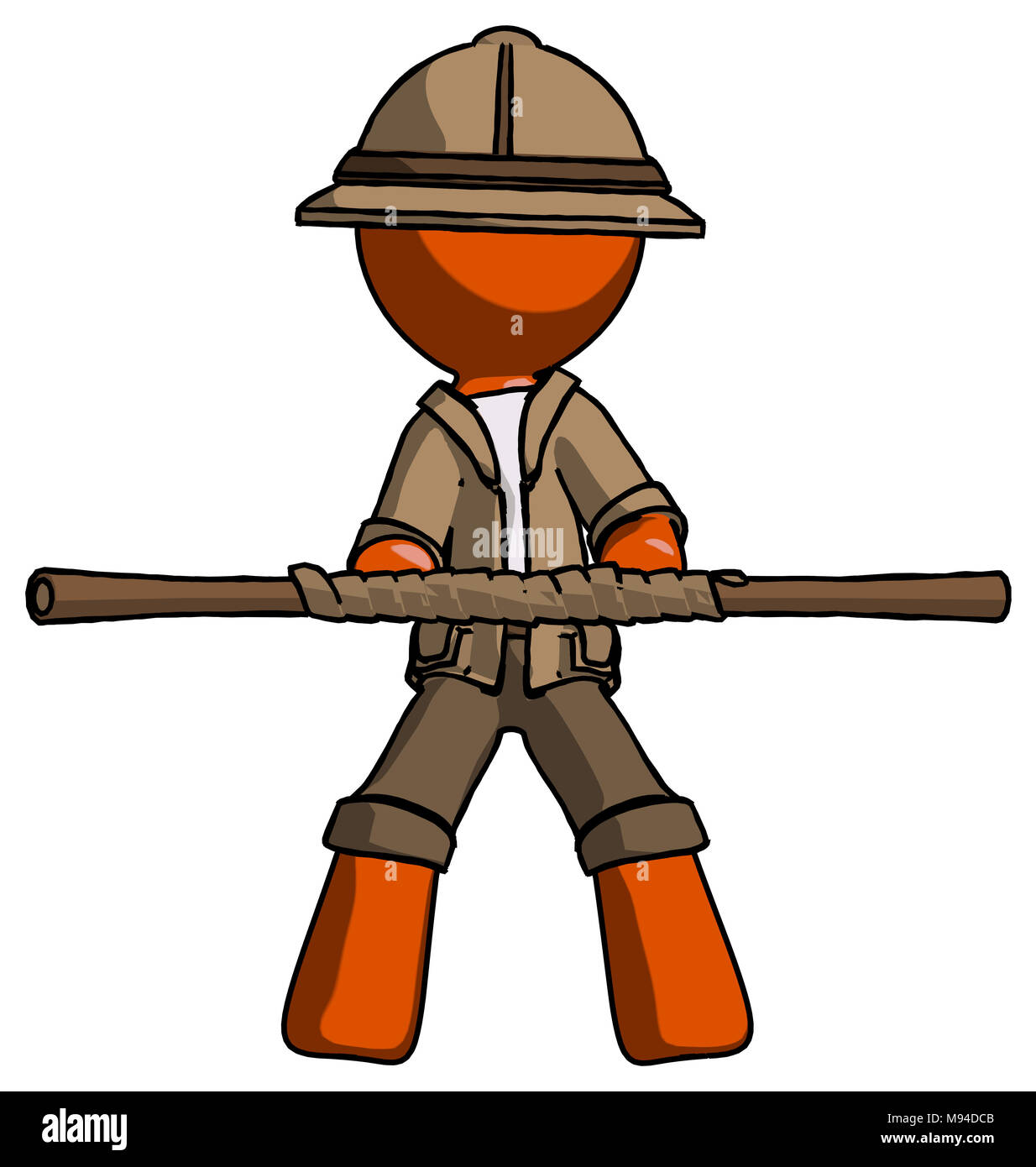 Orange explorer ranger man bo staff kung fu defense pose Stock Photo ...