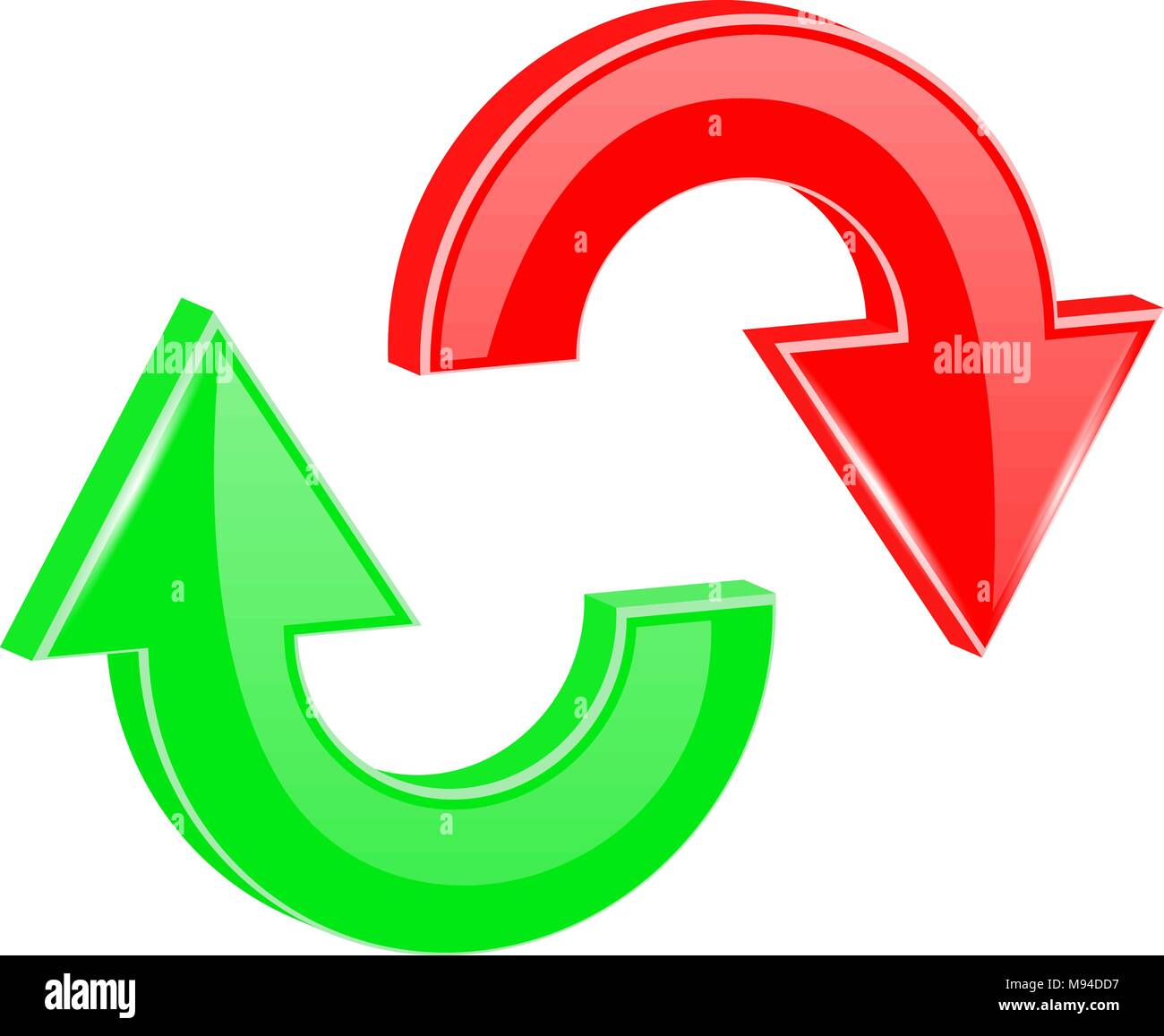 Red and green arrows set. Shiny 3d web icons in circular motion. Recycle symbol Stock Vector ...