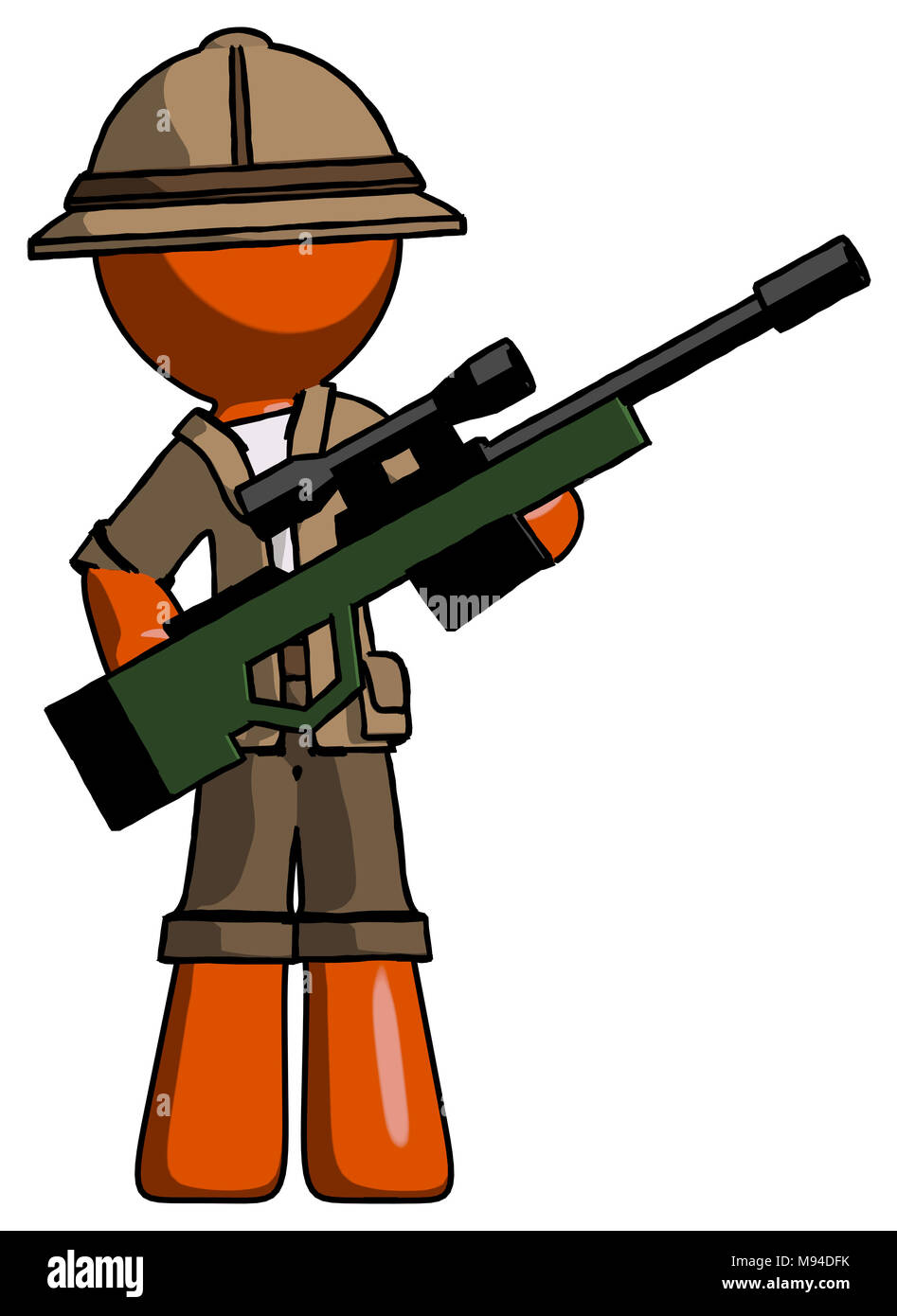 Orange explorer ranger man holding sniper rifle gun Stock Photo - Alamy