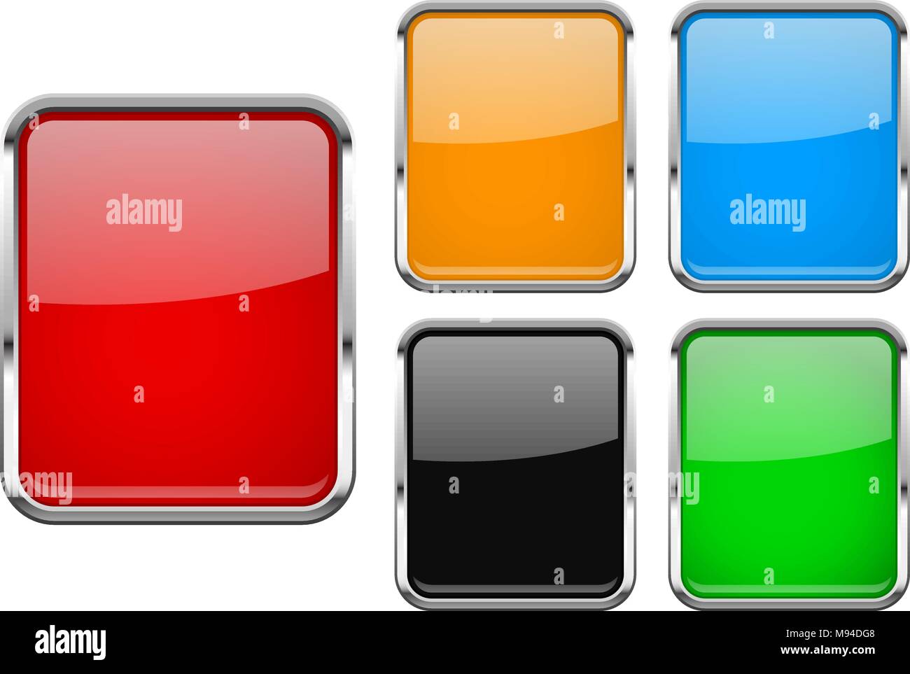 Glass buttons with chrome frame. Colored set of shiny square 3d web ...