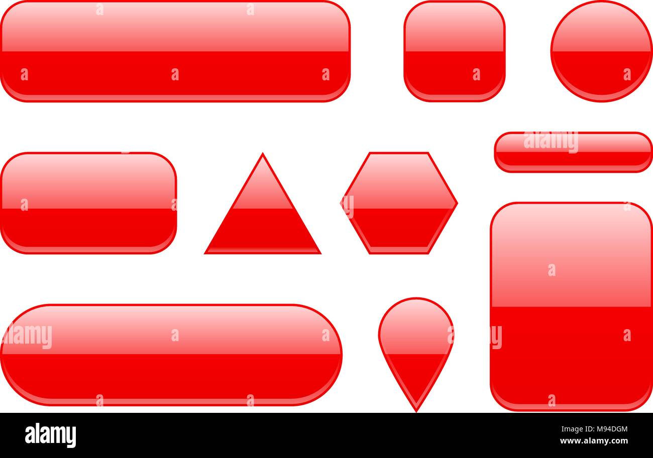 Red glass buttons. Geometric shaped 3d icons set Stock Vector Image ...