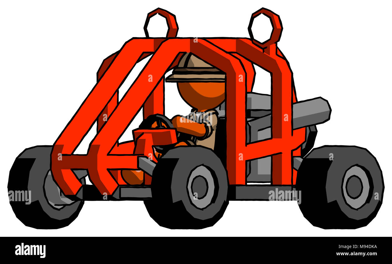 Orange explorer ranger man riding sports buggy side angle view Stock ...