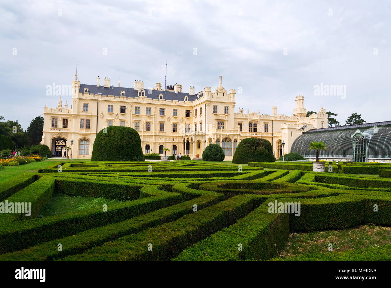 LEDNICE, CZECH REPUBLIC - AUGUST 10: Tourists in front of the Lednice ...