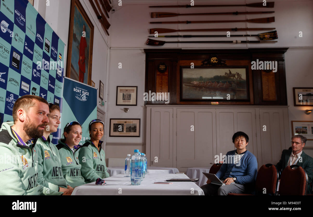 Cambridge University's (left to right) blue boat Coach Rob Baker ...