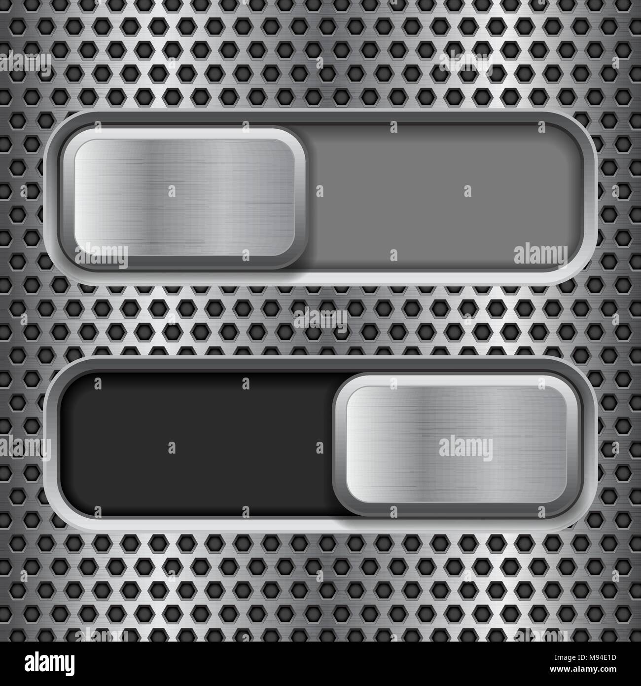 On and Off square slider buttons. Metal switch interface buttons on ...