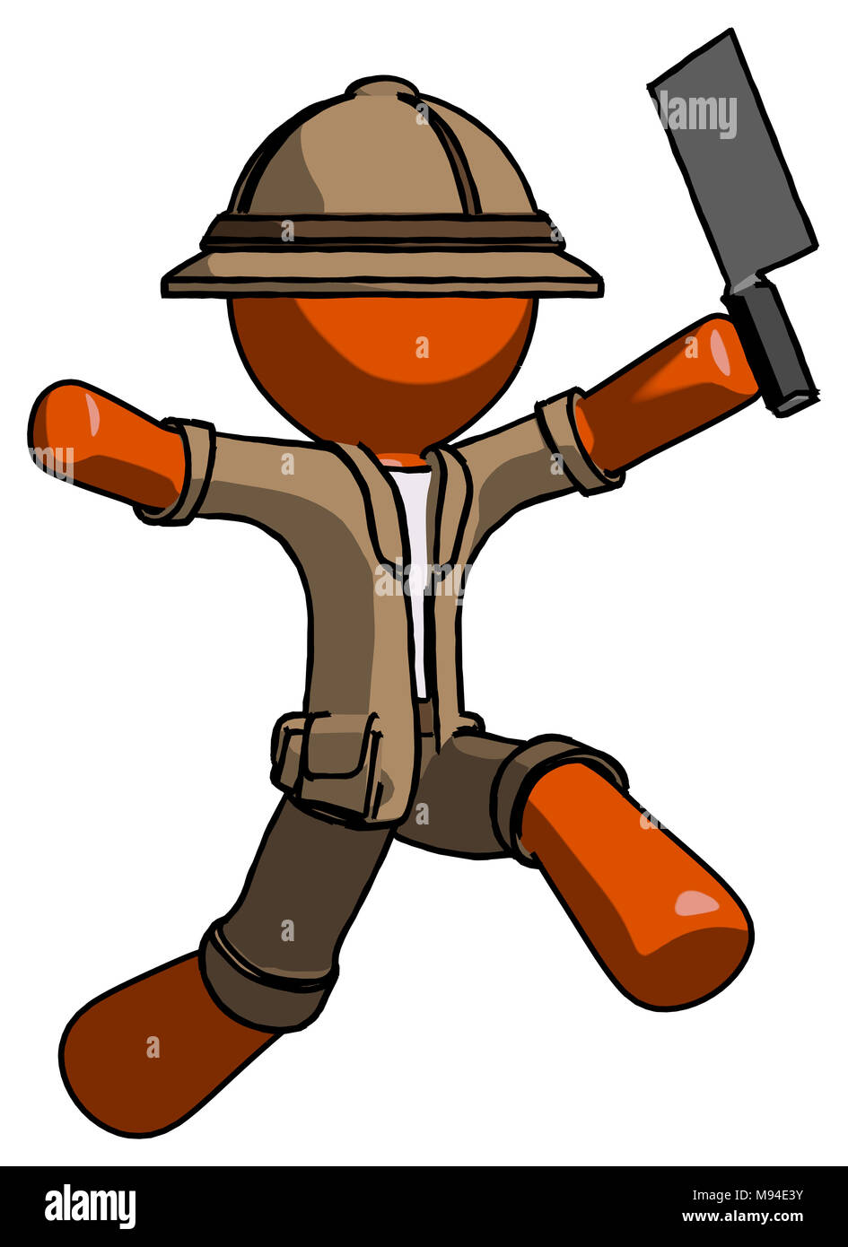 Orange explorer ranger man psycho running with meat cleaver Stock Photo ...