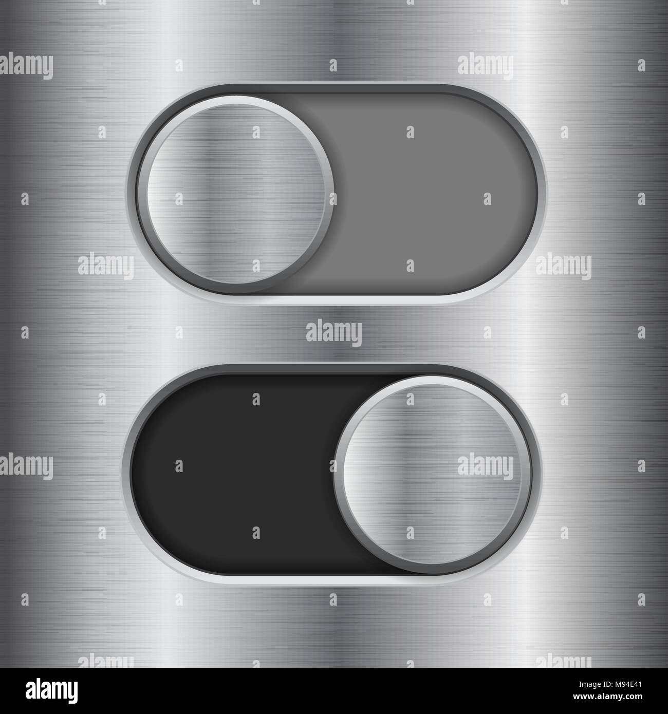 On and Off round slider buttons. Metal switch interface buttons on iron background Stock Vector ...
